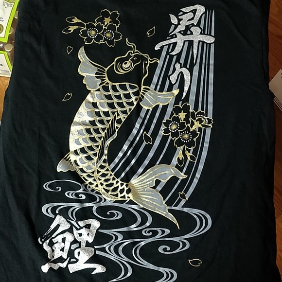 Shirts | Plain Black Shirt With Japanese Koi Fish On Back | Poshmark